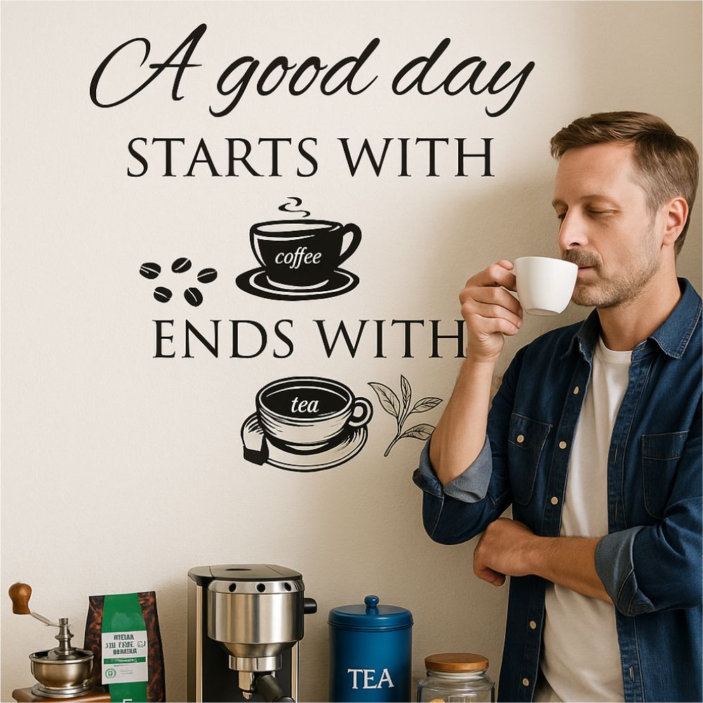 Coffee and Tea Wall Sticker – A Good Day Kitchen Decal – Art Decals
